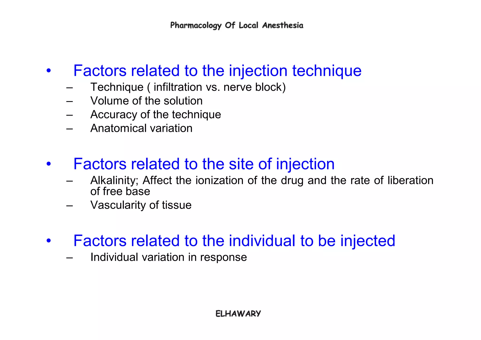 Contents of the dental carpule - Pharmacology of local anesthesia | PDF