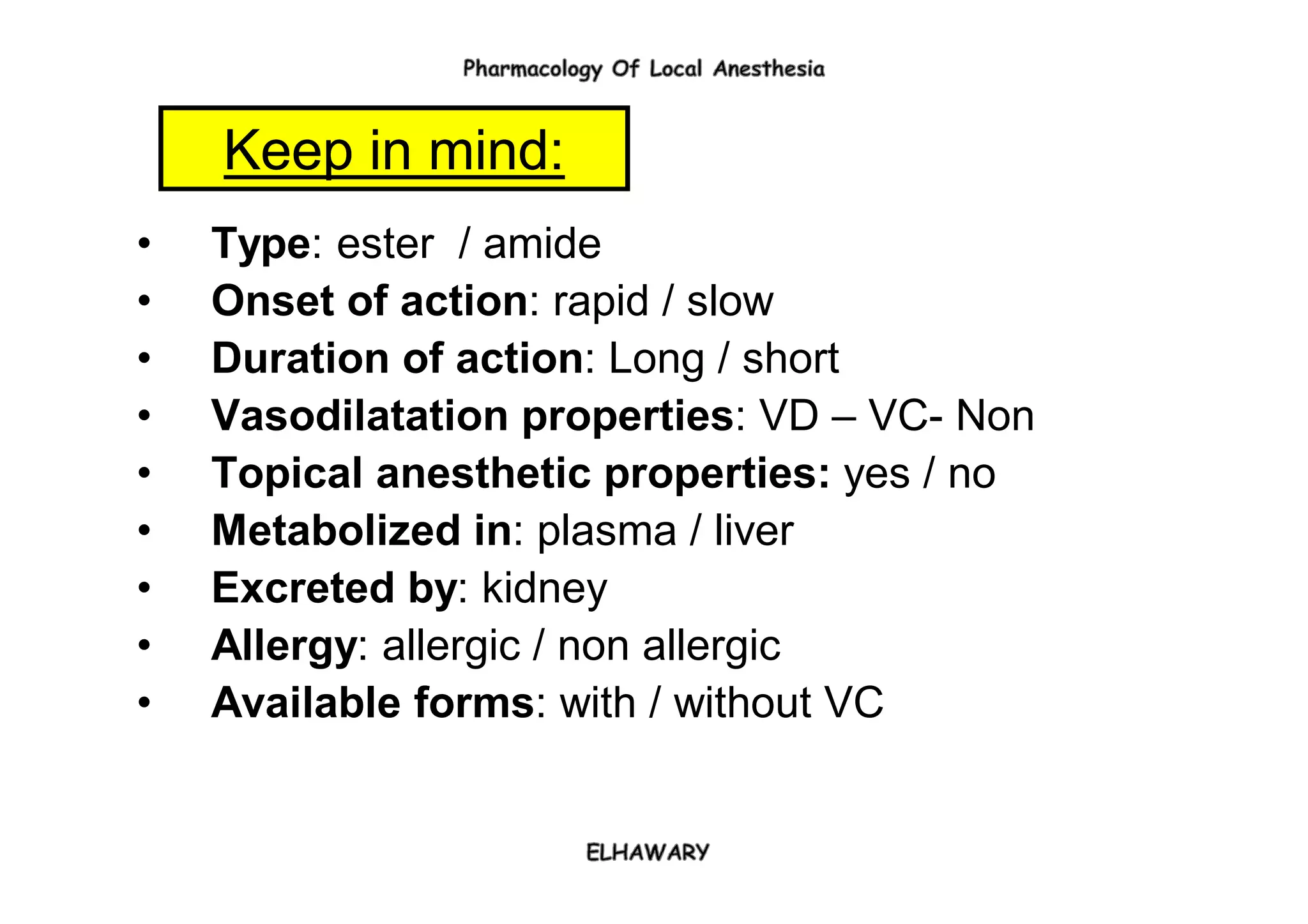 Contents of the dental carpule - Pharmacology of local anesthesia | PDF