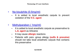 Contents of the dental carpule - Pharmacology of local anesthesia | PDF