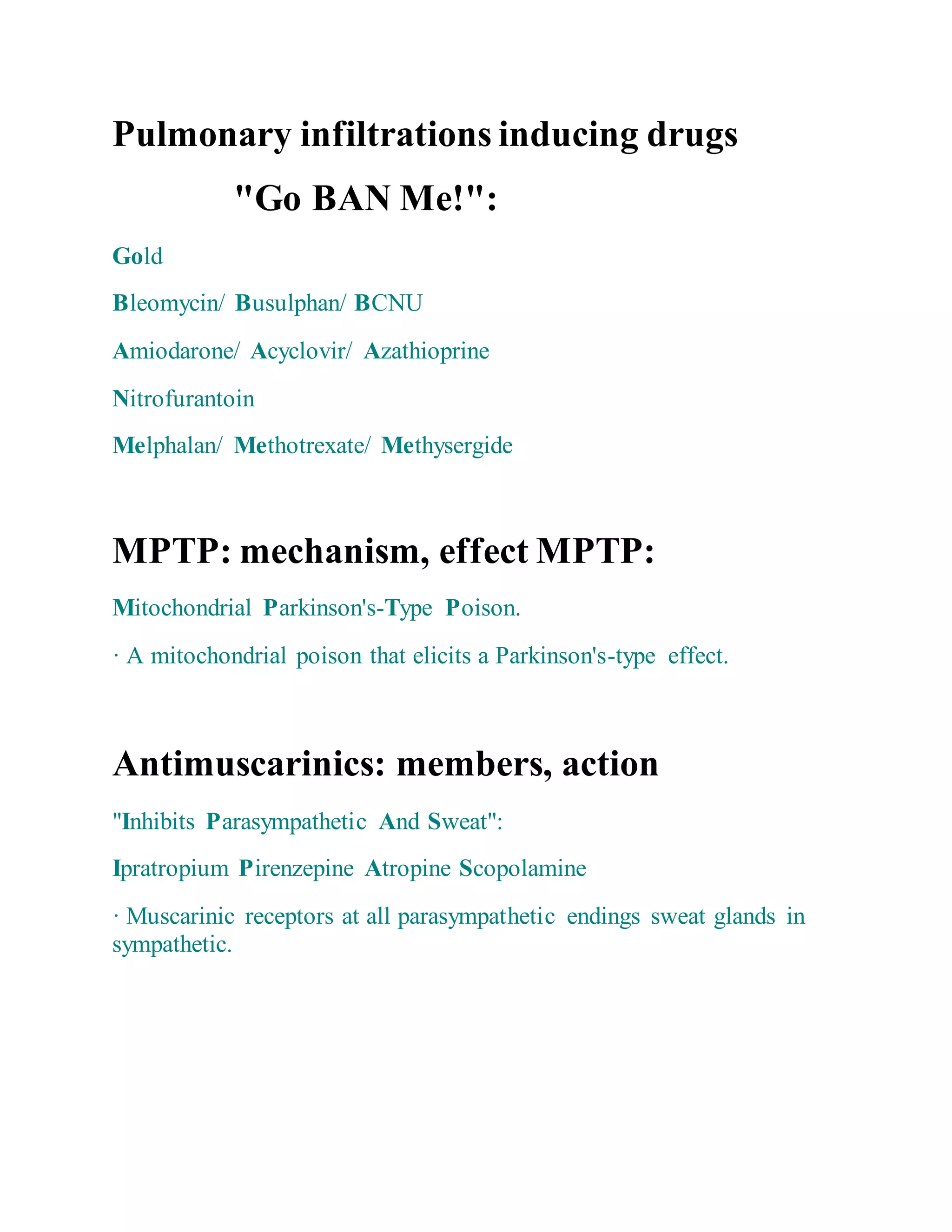 Pharmacology pneumonic | DOCX | Chemistry | Science
