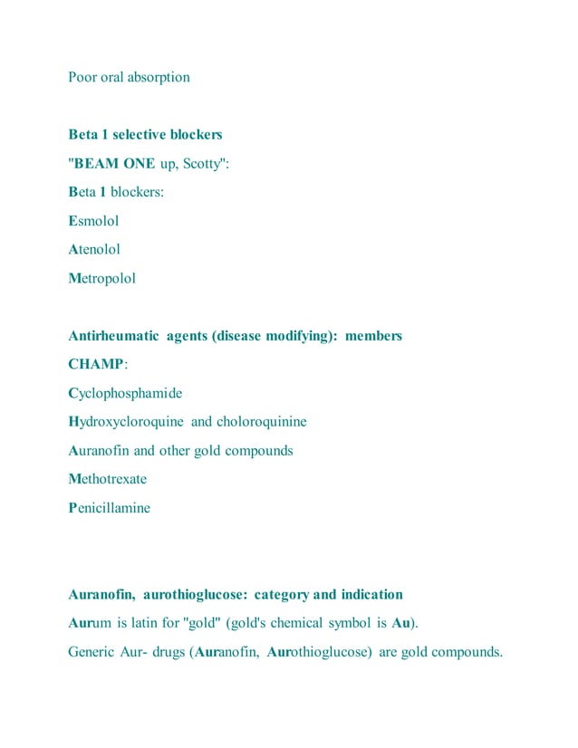 Pharmacology pneumonic | DOCX | Chemistry | Science