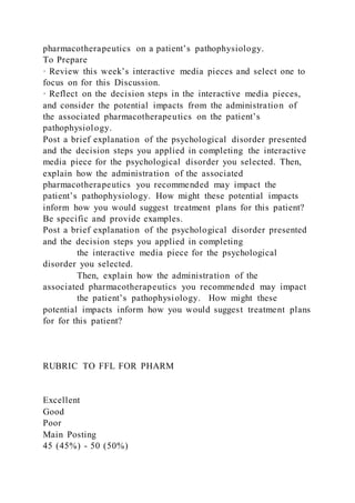 Pharmacology question Pharmacology for Psychological DisordersL | PDF