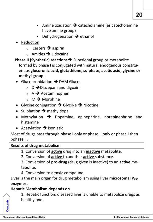 Pharmacology Short Notes and Mnemonics By Muhammad Ramzan Ul Rehmaan ...