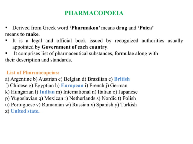 Pharmacopoeia | PPTX | Pharmaceutical Industry | Industries