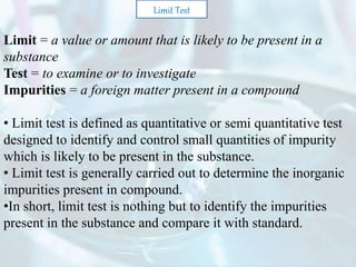 Pharmacopoeias,Sources of Impurities in Medicinal agents and Limit ...