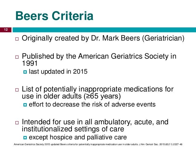 Pharmacotherapy and adherence to beers criteria (providers)