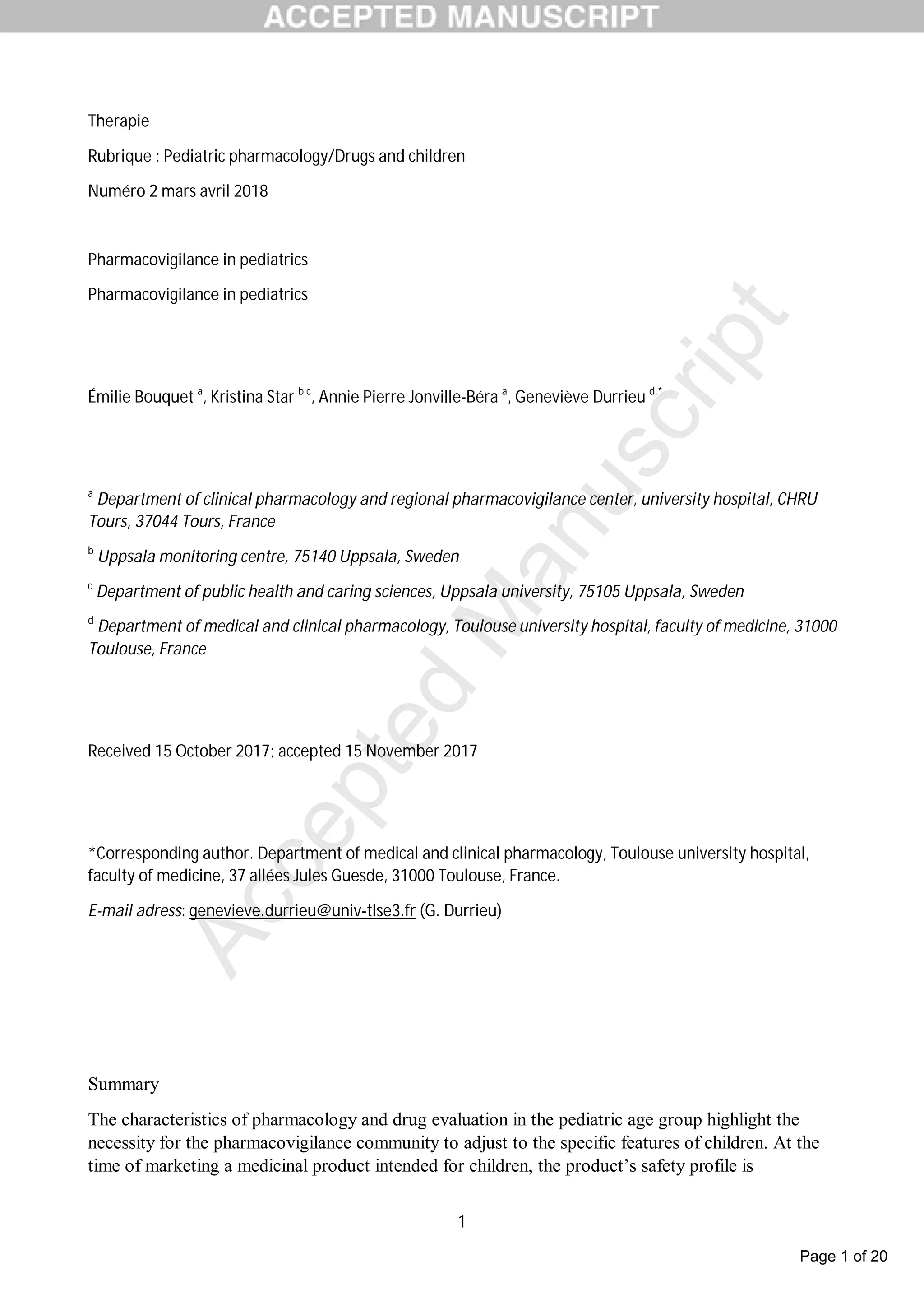Pharmacovigilance in pediatrics | PDF
