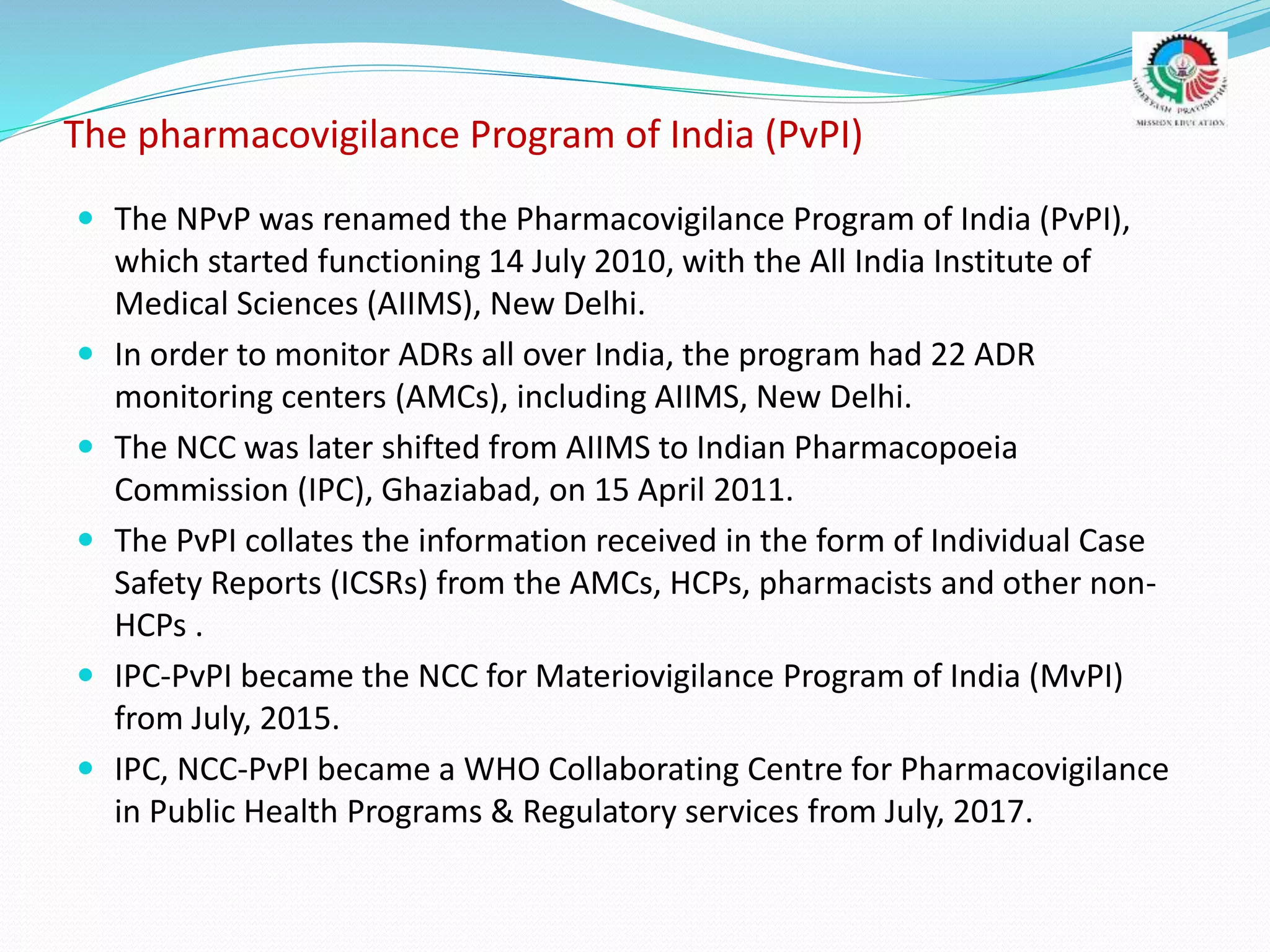 Pharmacovigilance program of India (PvPI) | PPTX