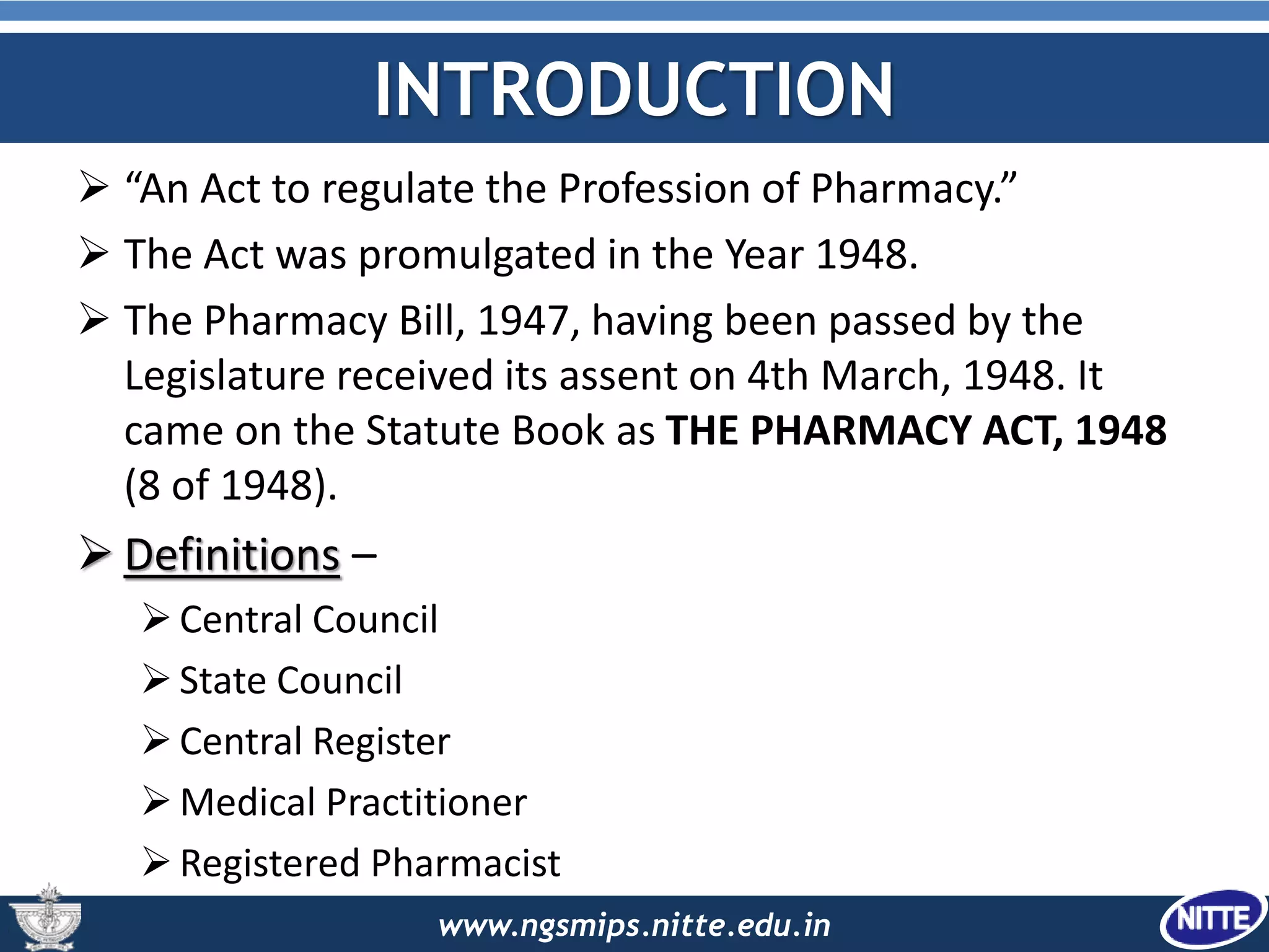 The Pharmacy act, 1948 | PPTX