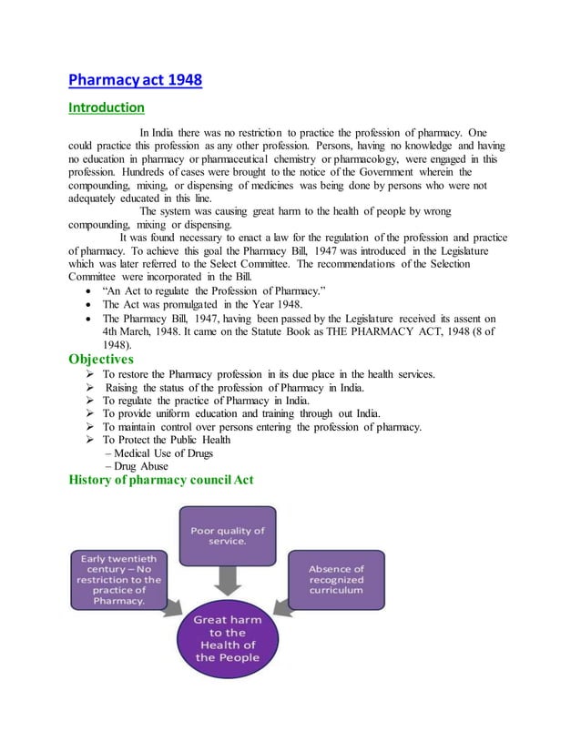 Pharmacy act 1948 | DOCX | Pharmaceutical Drugs | Medical Health