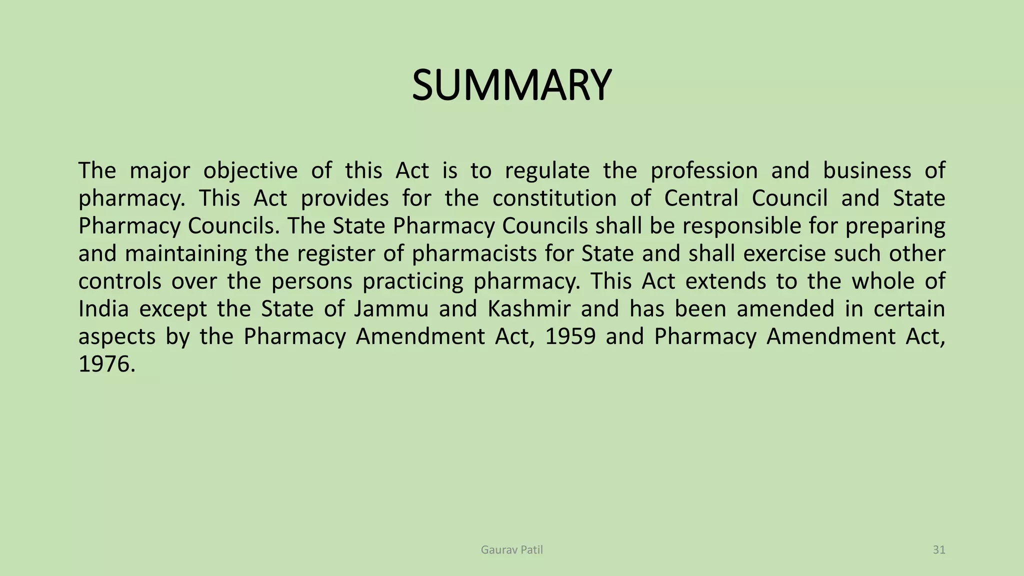 Pharmacy Act ,1948 | PPT