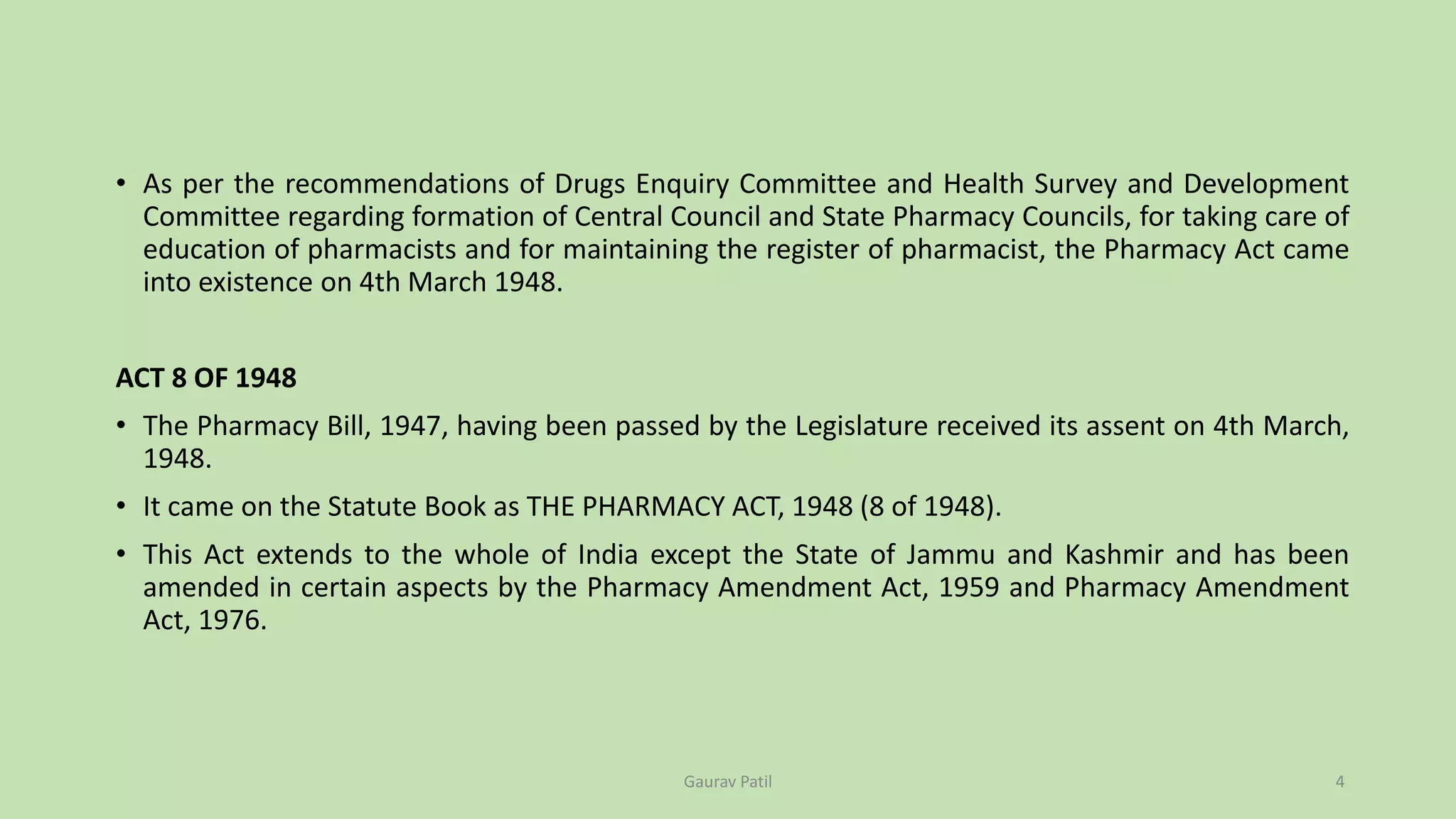 Pharmacy Act ,1948 | PPT