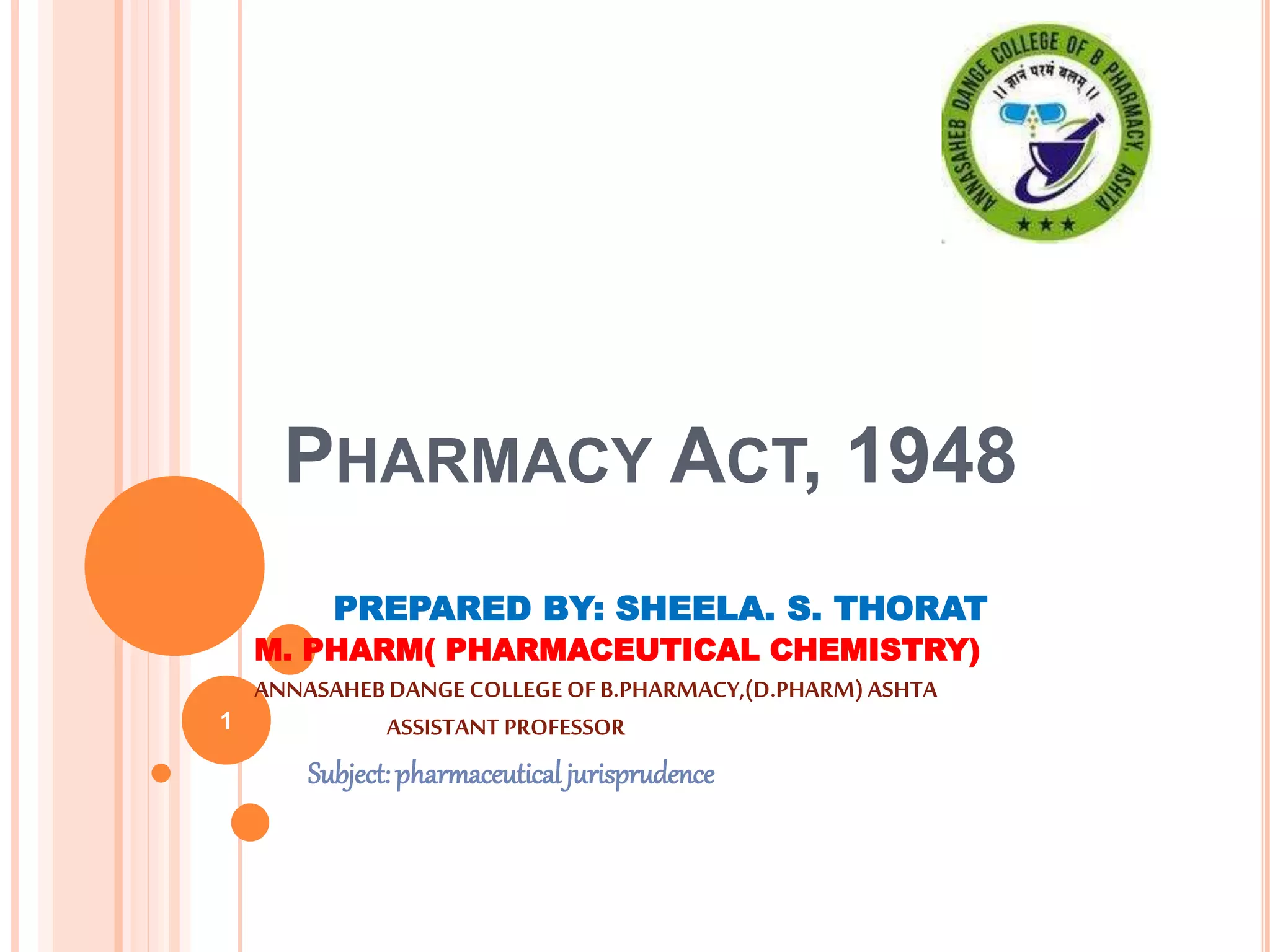Pharmacy act, 1948 | PPTX