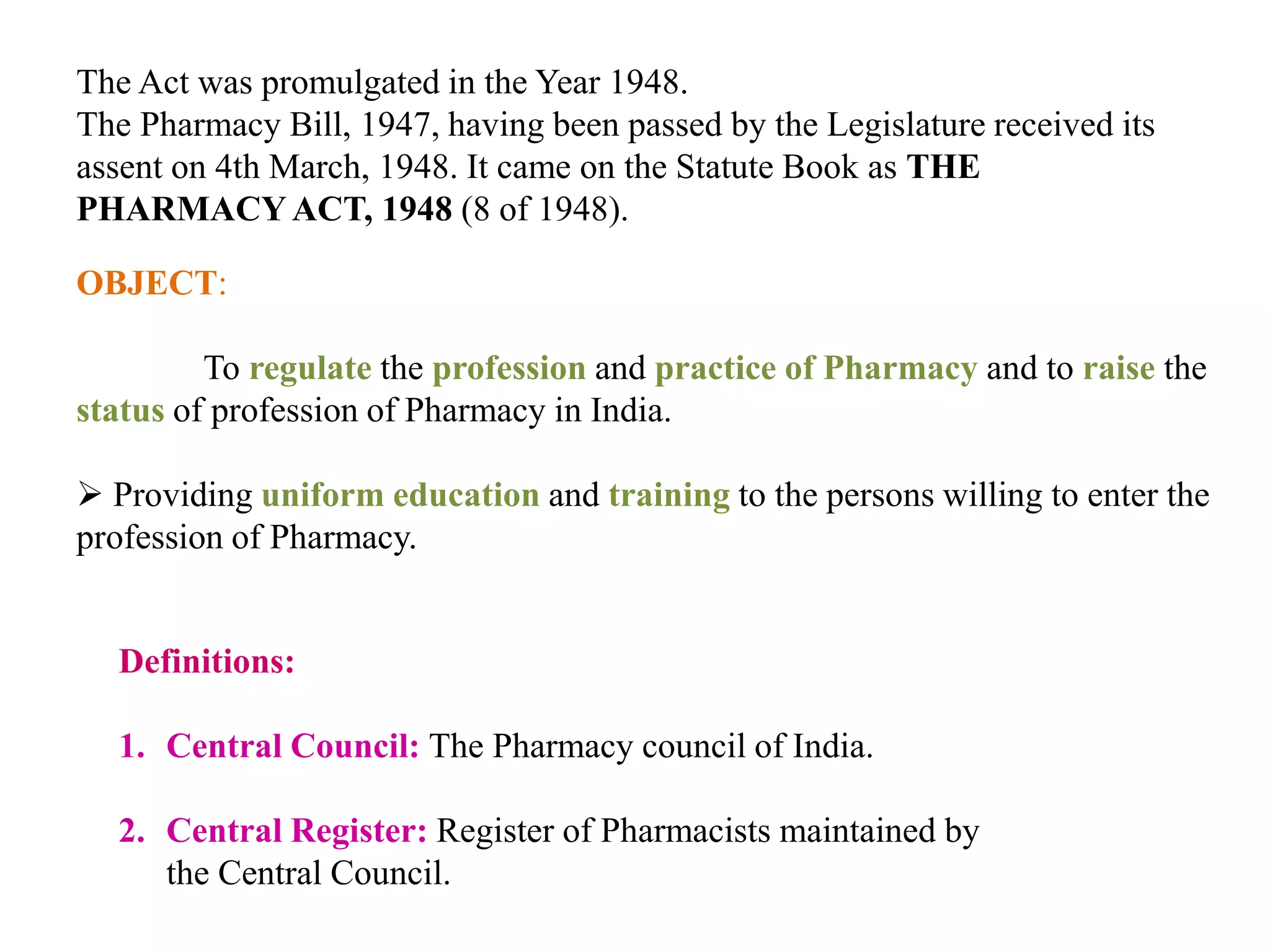 Pharmacy act 1948 (Swati Khedekar) | PDF