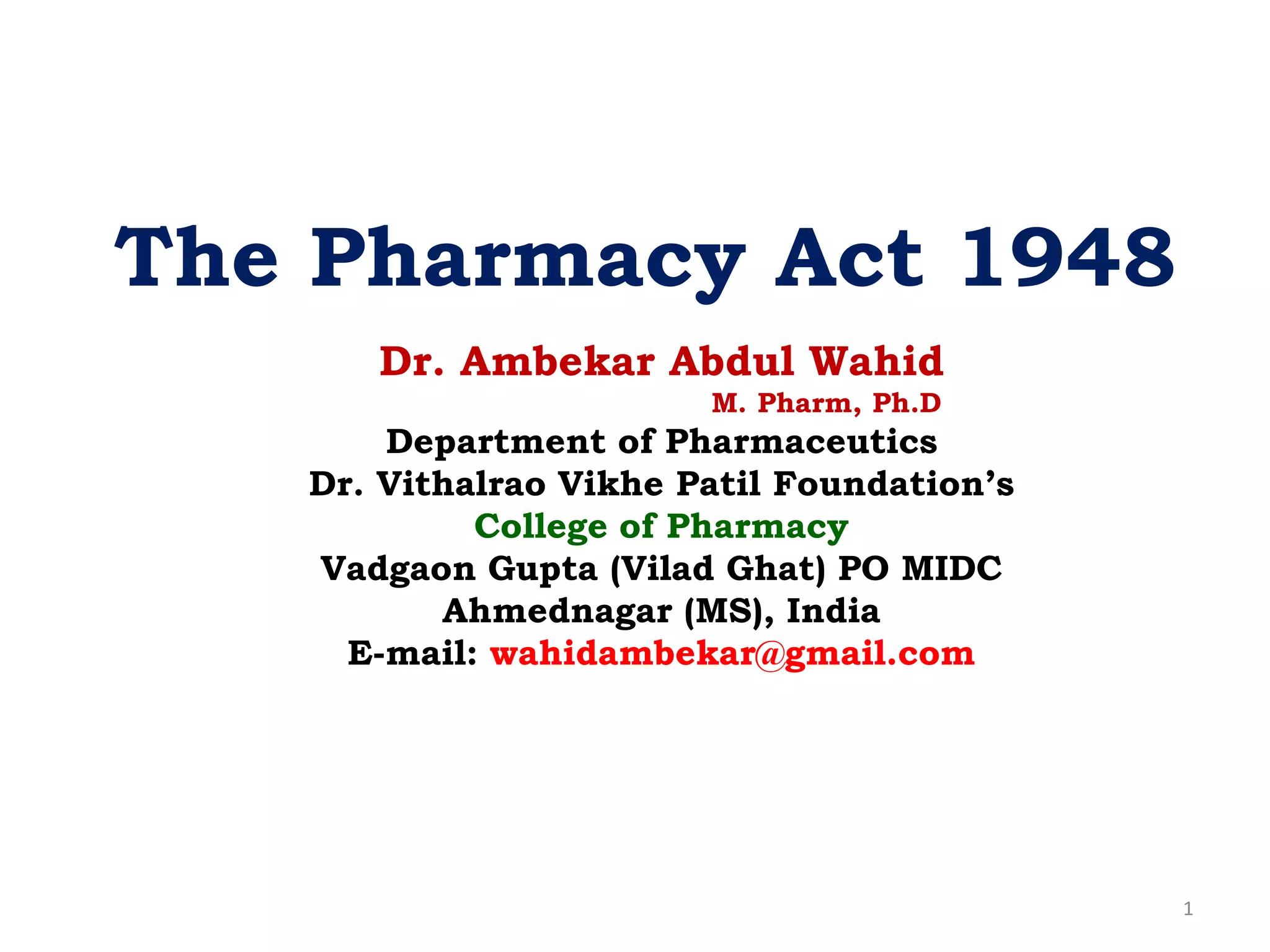 The Pharmacy act 1948 | PPTX