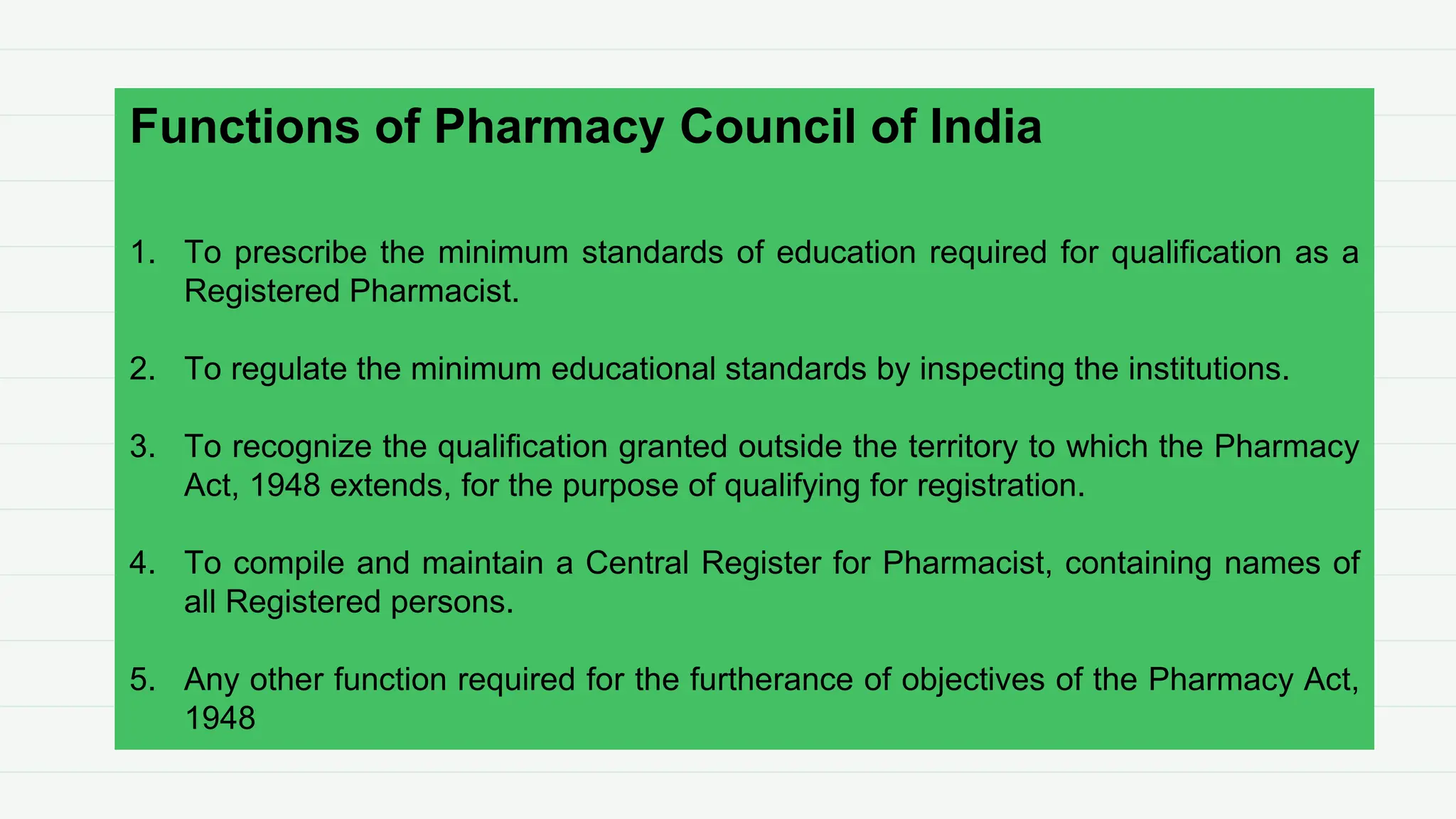 Pharmacy Council of India. 1948 - Pharmacy act | PPTX