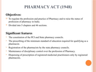 Pharmacy Act 1948 it is having objectives , Definitions and many more ...