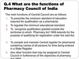 PHARMACY ACT, 1948 (Question Answer format).pptx
