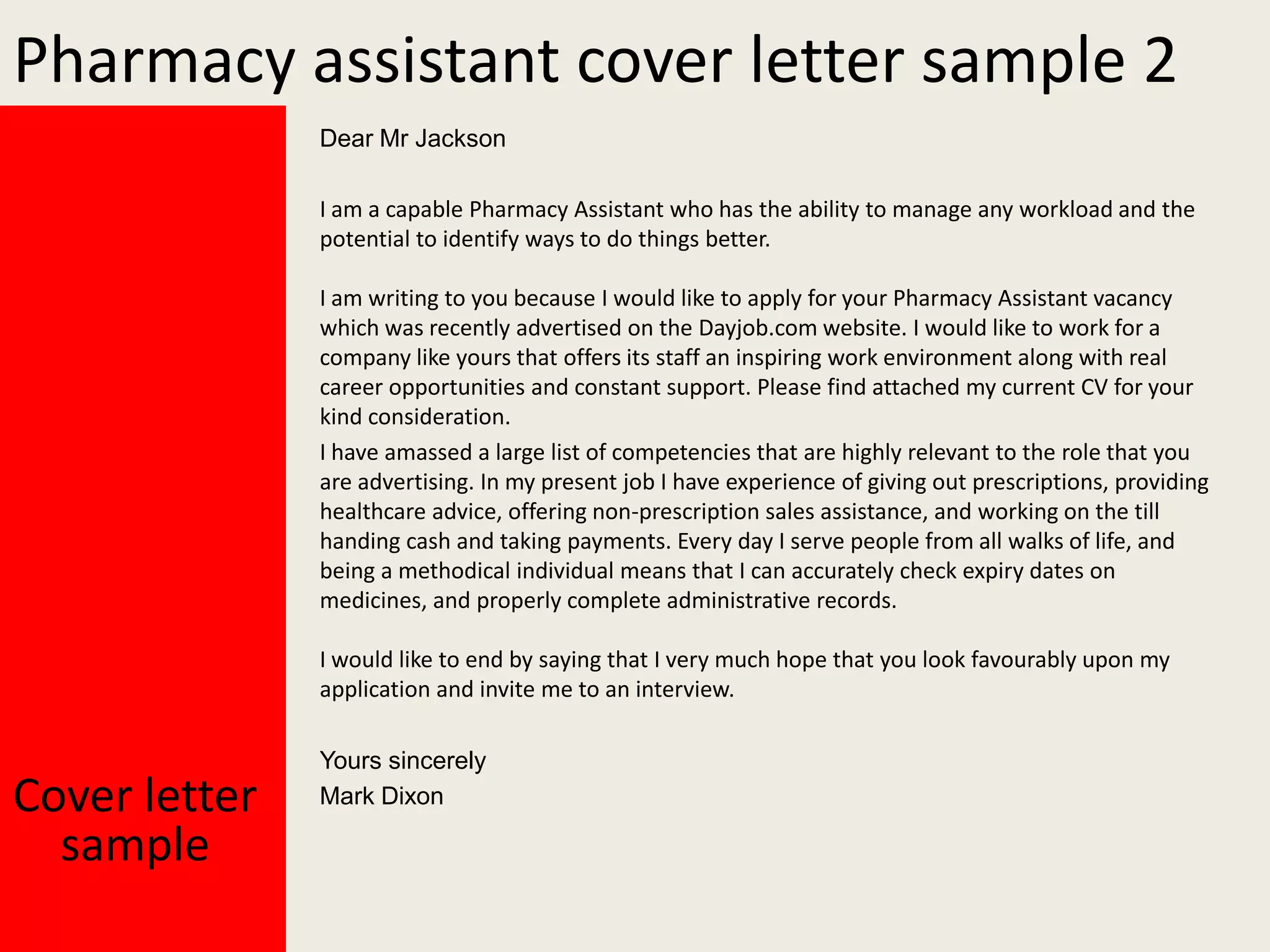 Pharmacy assistant cover letter | PPTX