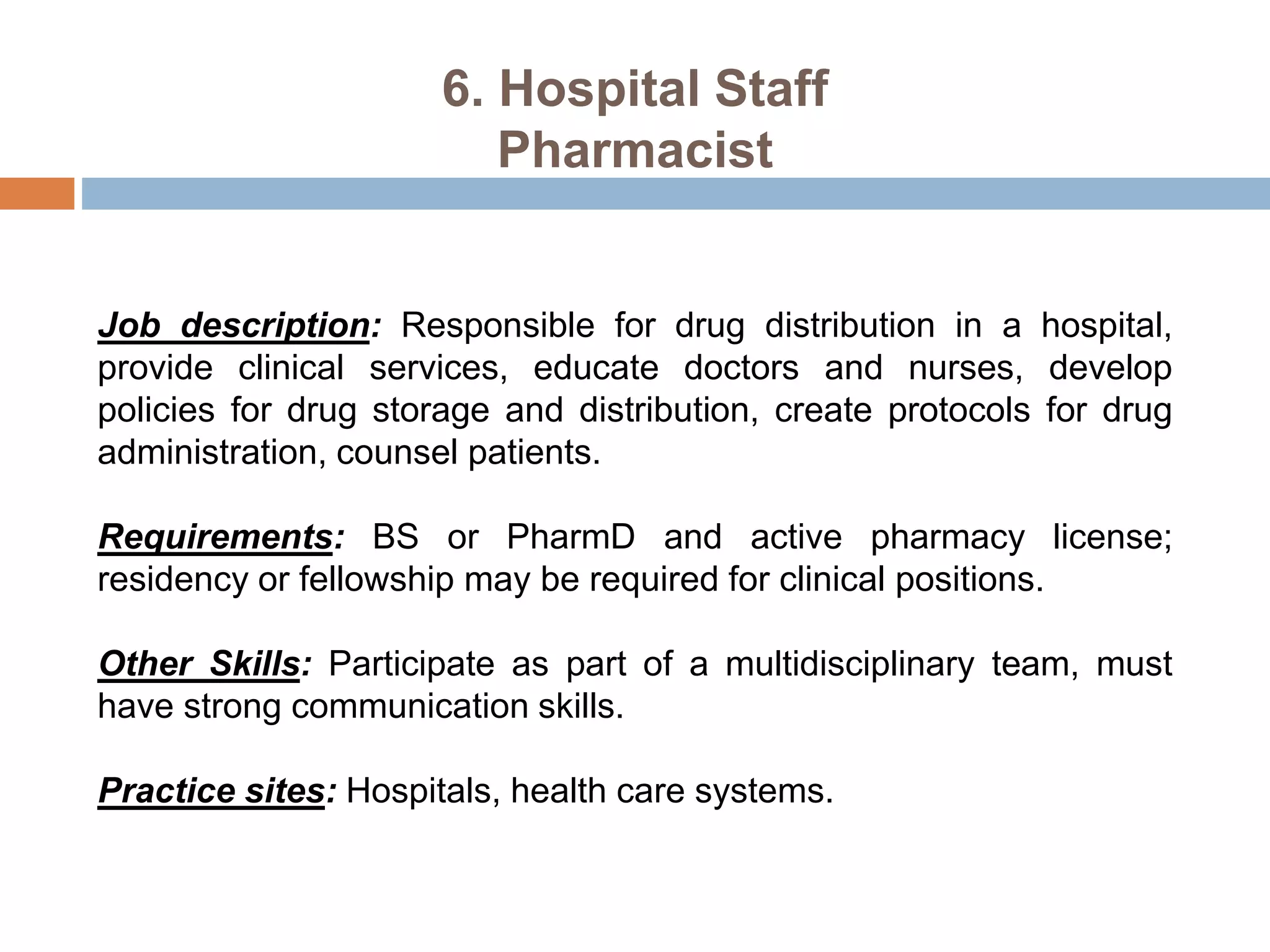 Pharmacy careers & pharmacist practice settings | PPTX
