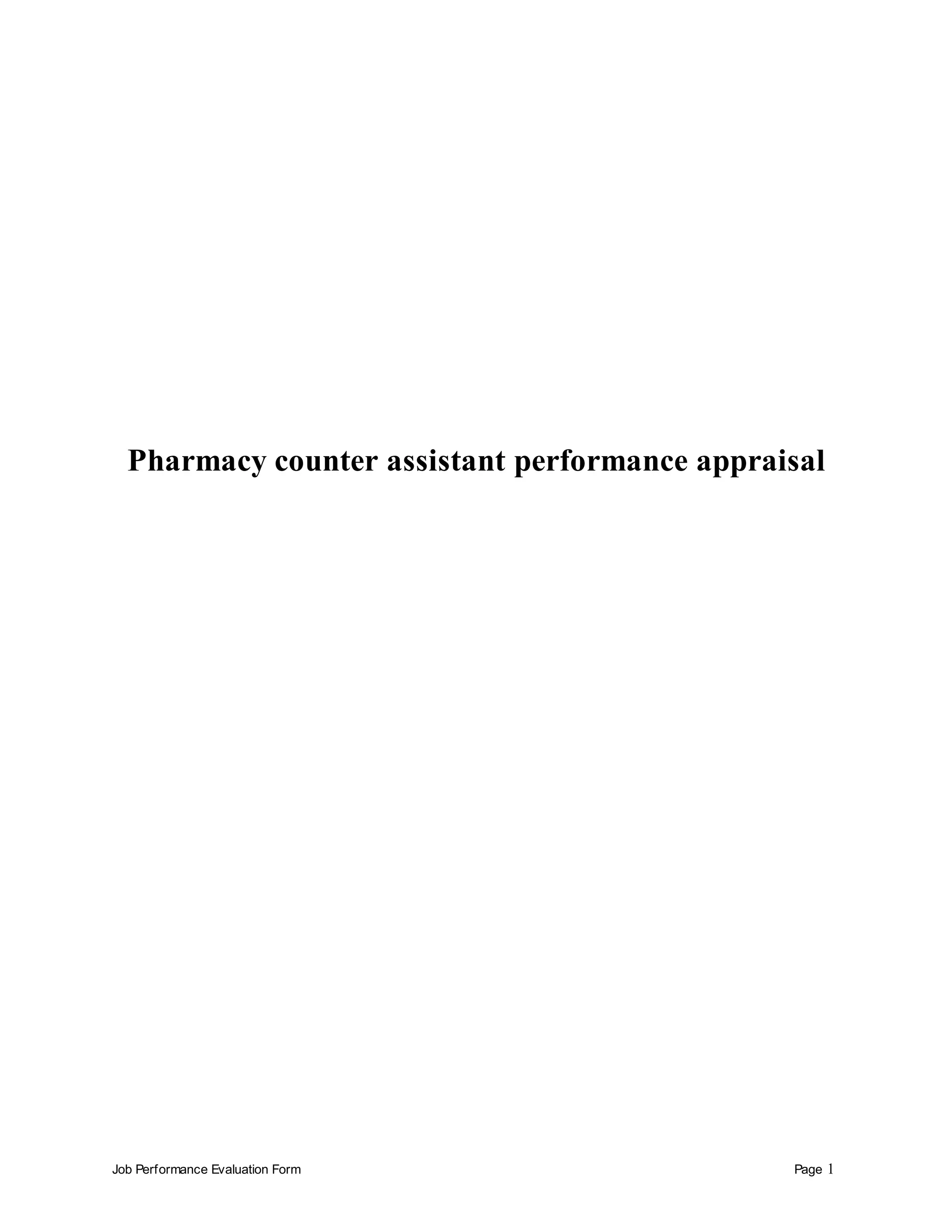 Pharmacy counter assistant performance appraisal | DOCX