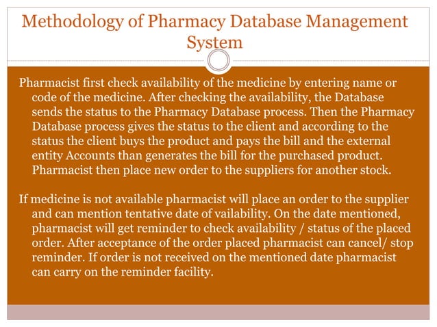 Pharmacy database management system by CustomSoft | PPTX | Databases ...
