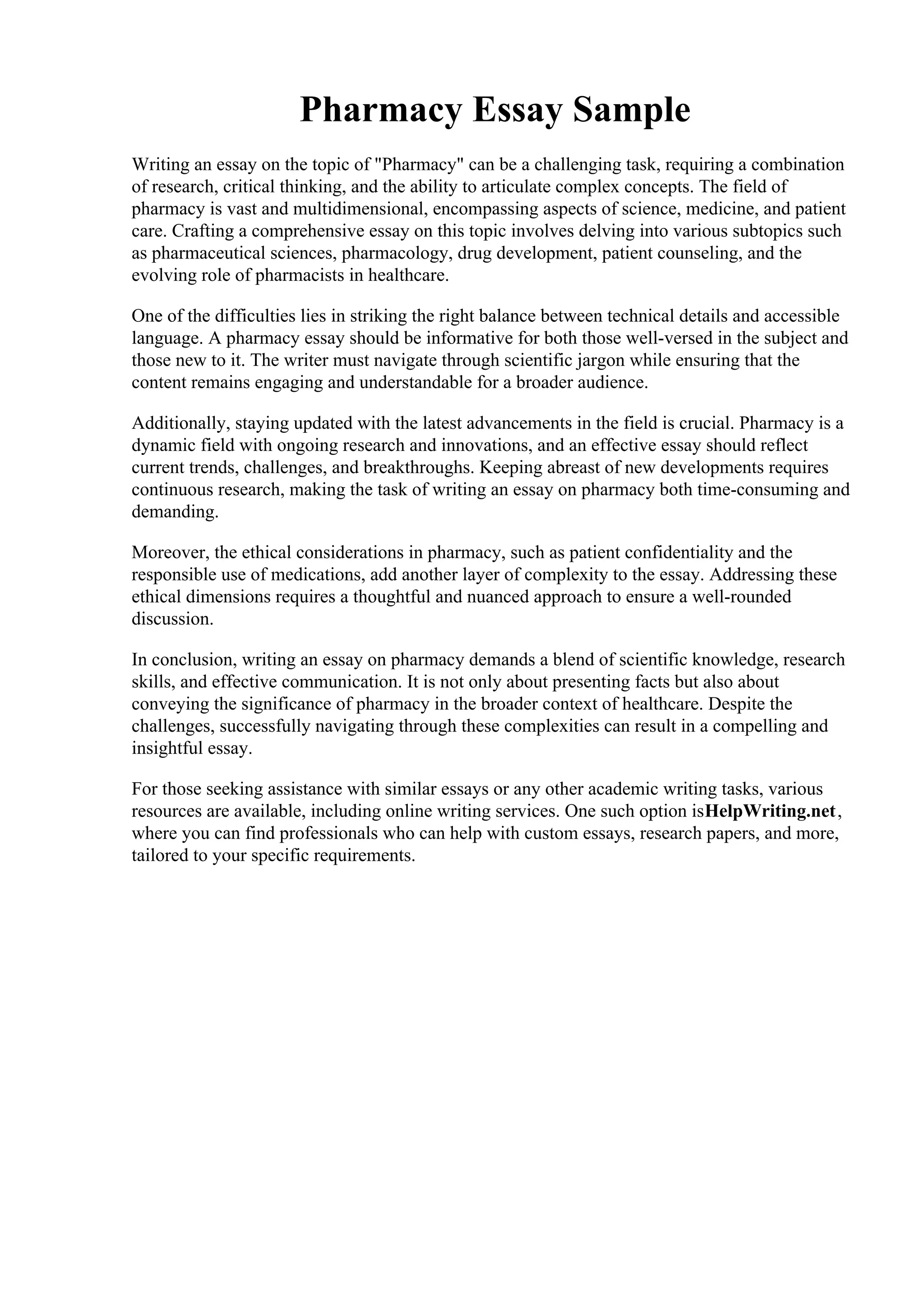 Pharmacy Essay Sample | PDF