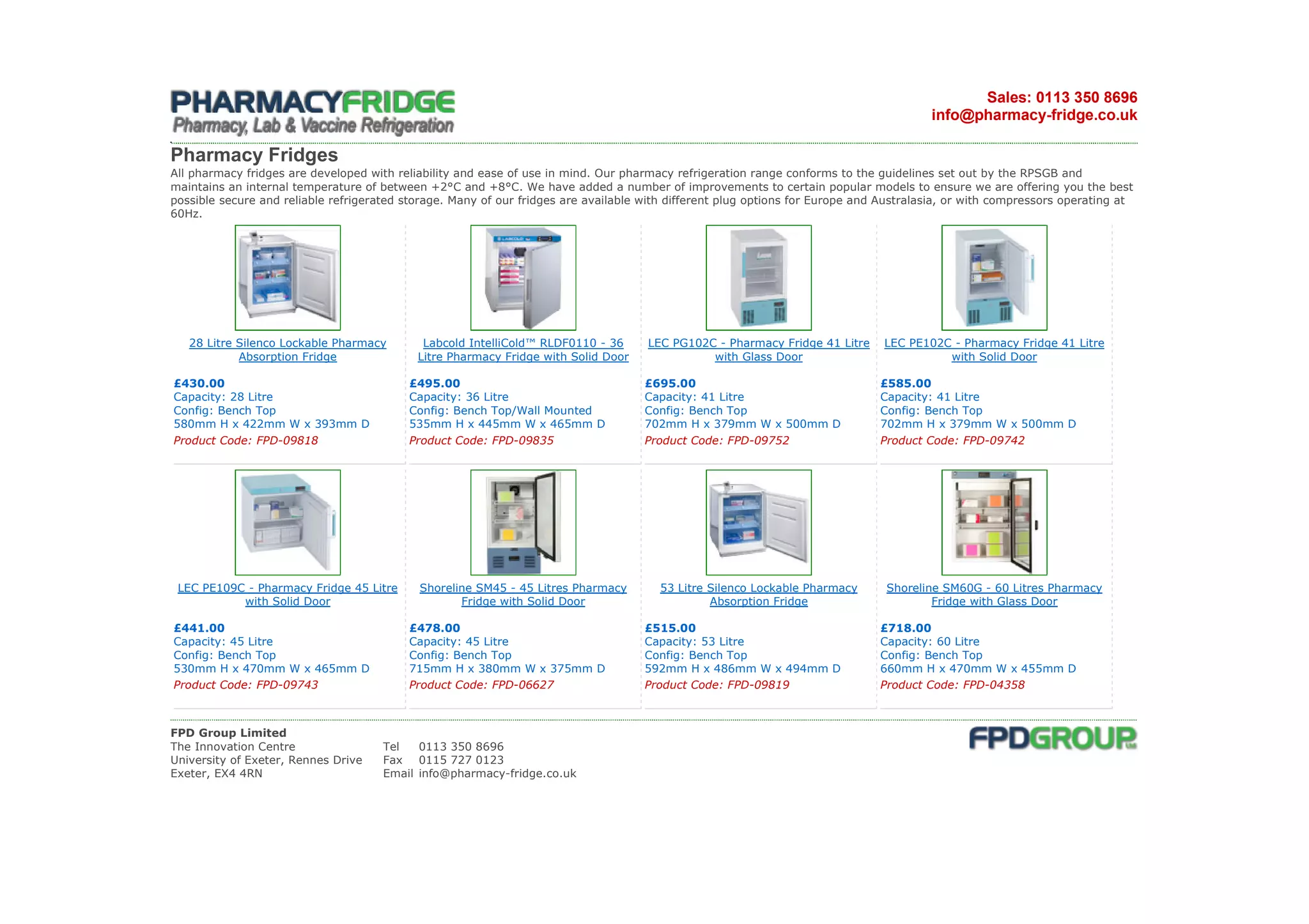 Pharmacy Fridges & Lab Fridges Brochure | PDF