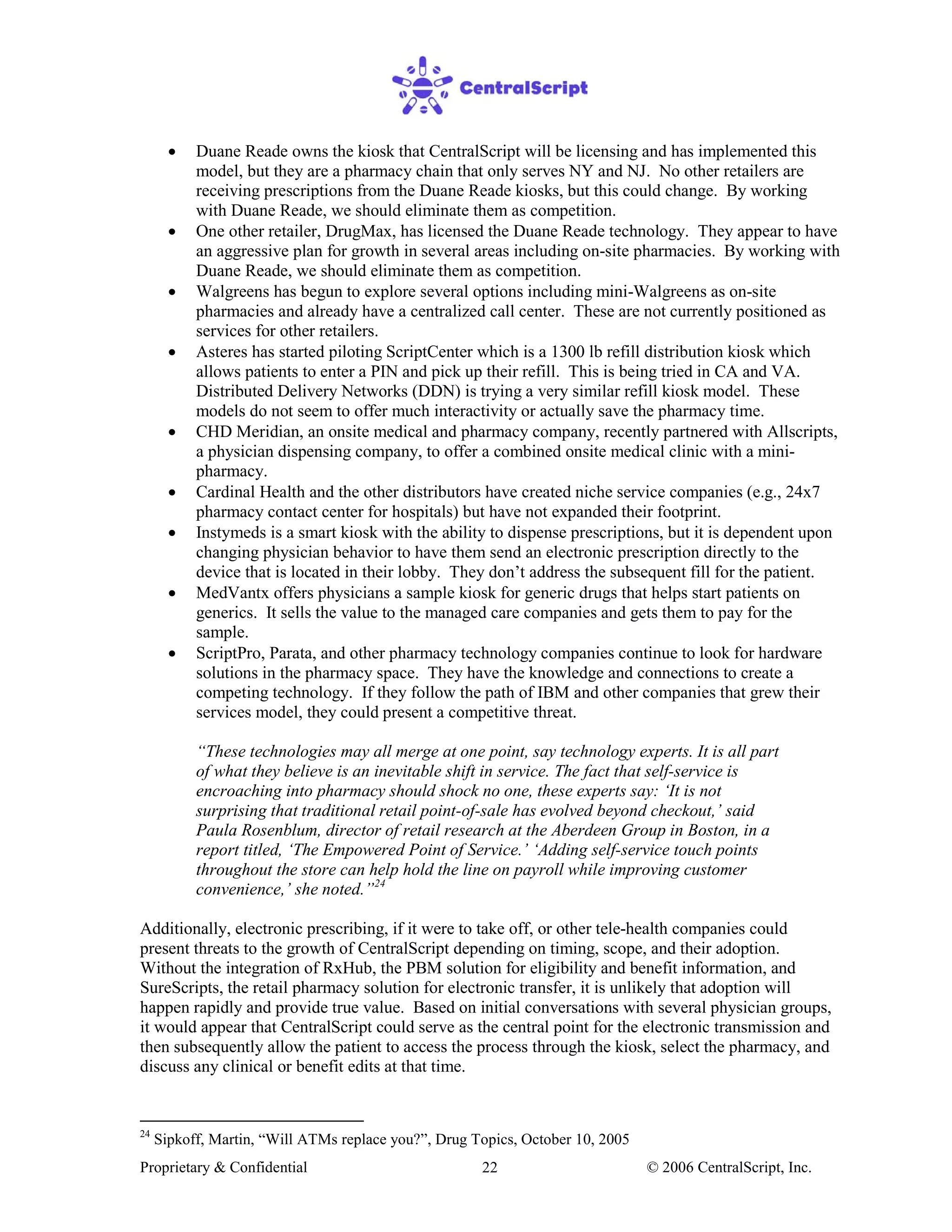 Pharmacy Kiosk Business Plan 2006 | PDF