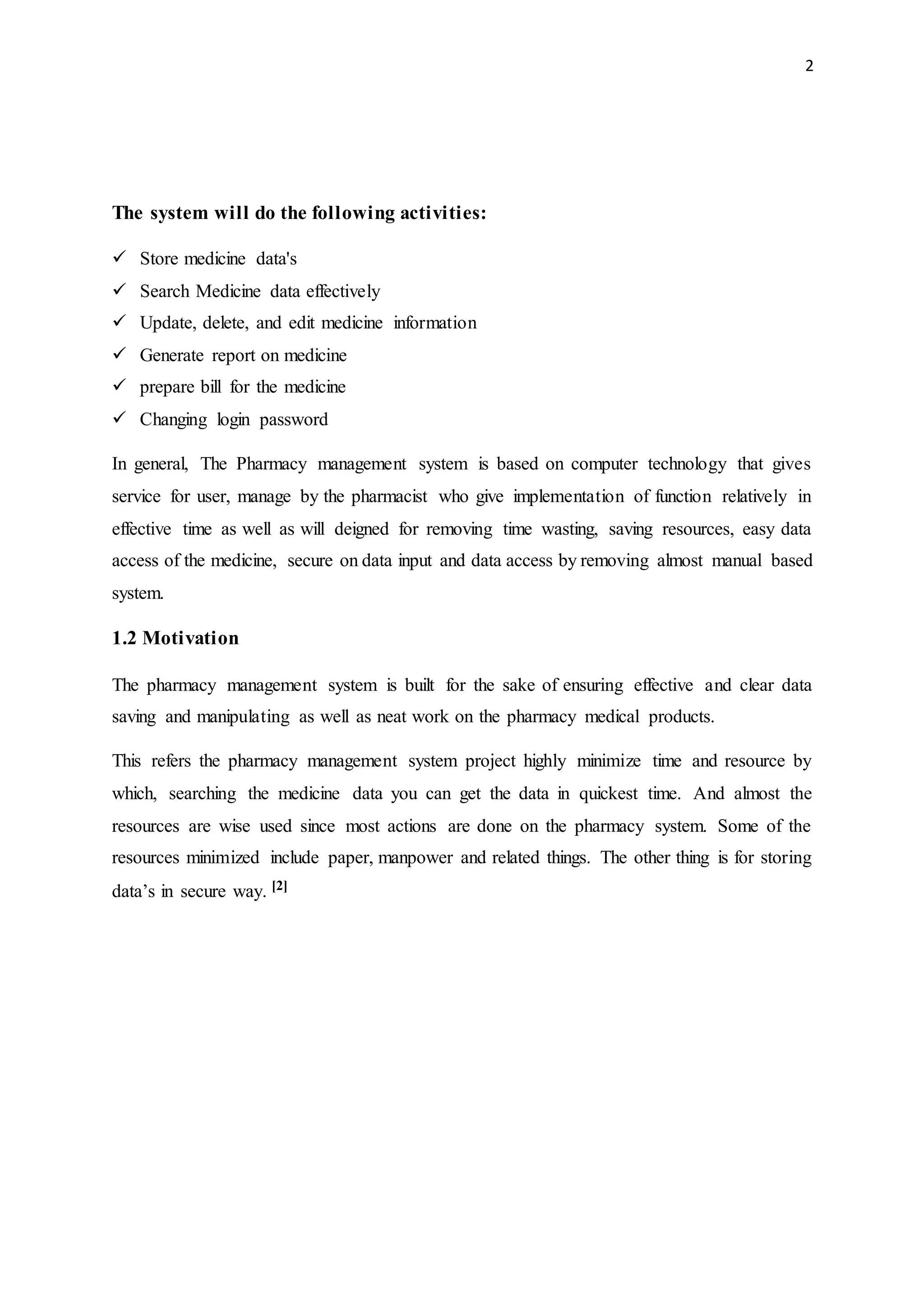 Pharmacy management system project report | DOCX