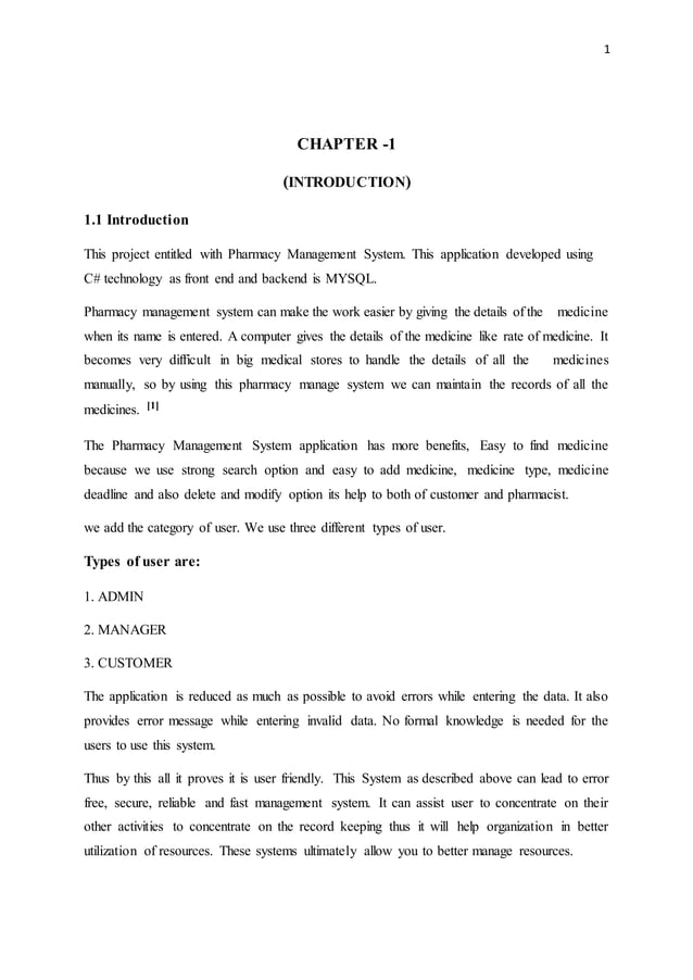 Pharmacy management system project report | DOCX | Databases | Computer ...