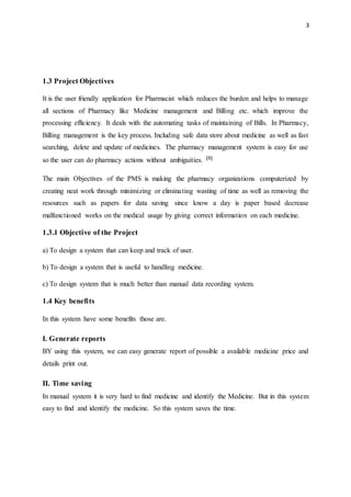 Pharmacy management system project report | DOCX