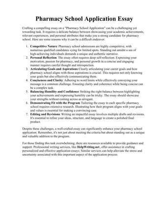 Pharmacy School Application Essay. Personal Statement To Pharmacy ...