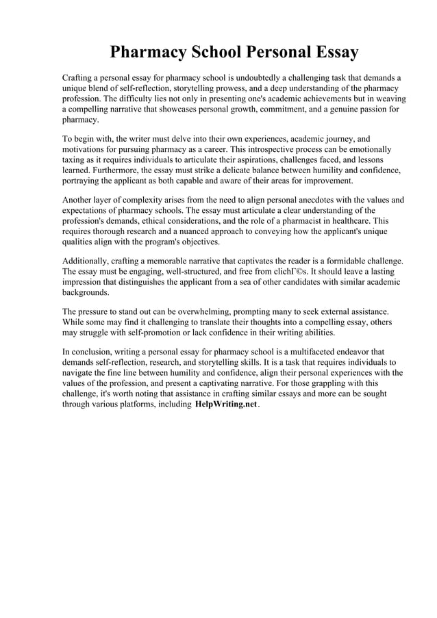 Pharmacy School Personal Essay | PDF