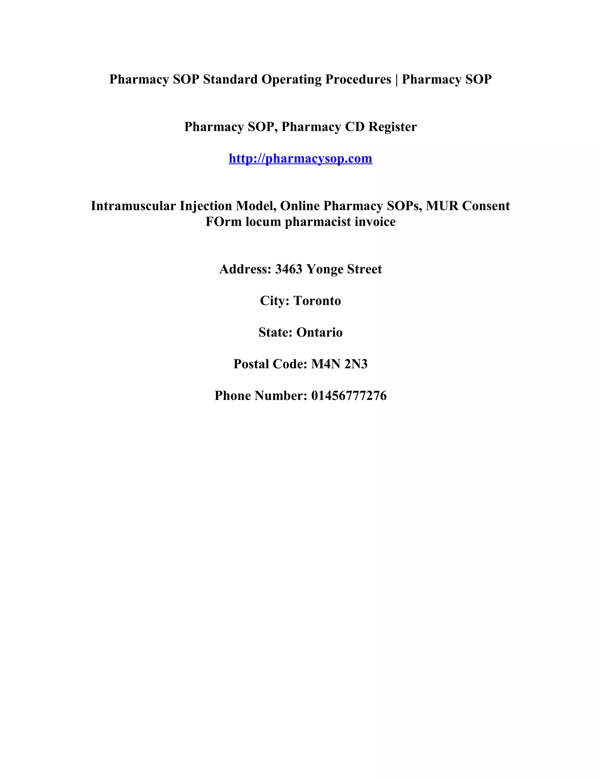 Pharmacy SOP Standard Operating Procedures | Pharmacy SOP | DOC