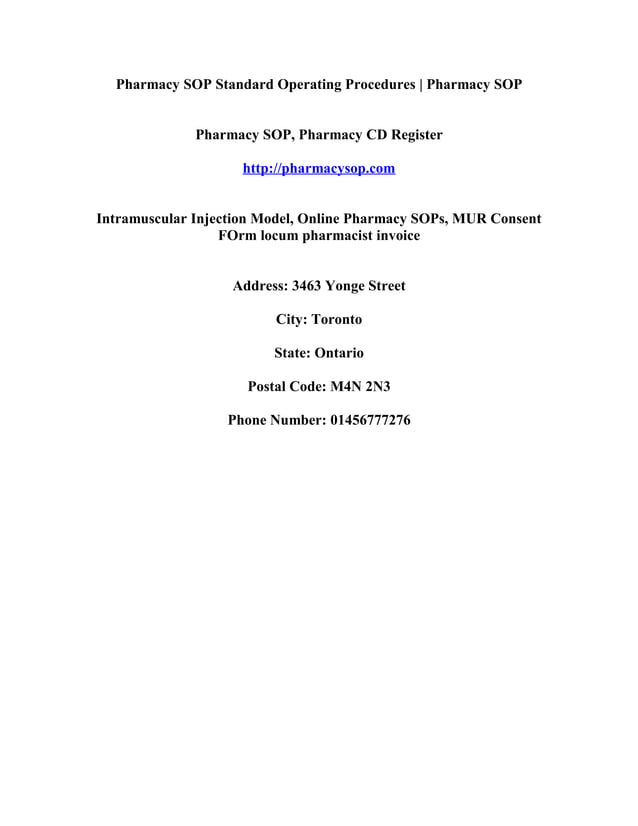 Pharmacy SOP Standard Operating Procedures | Pharmacy SOP | DOC
