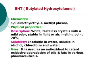Pharma excipients antioxidant,acid,alkali,preservative | PPT