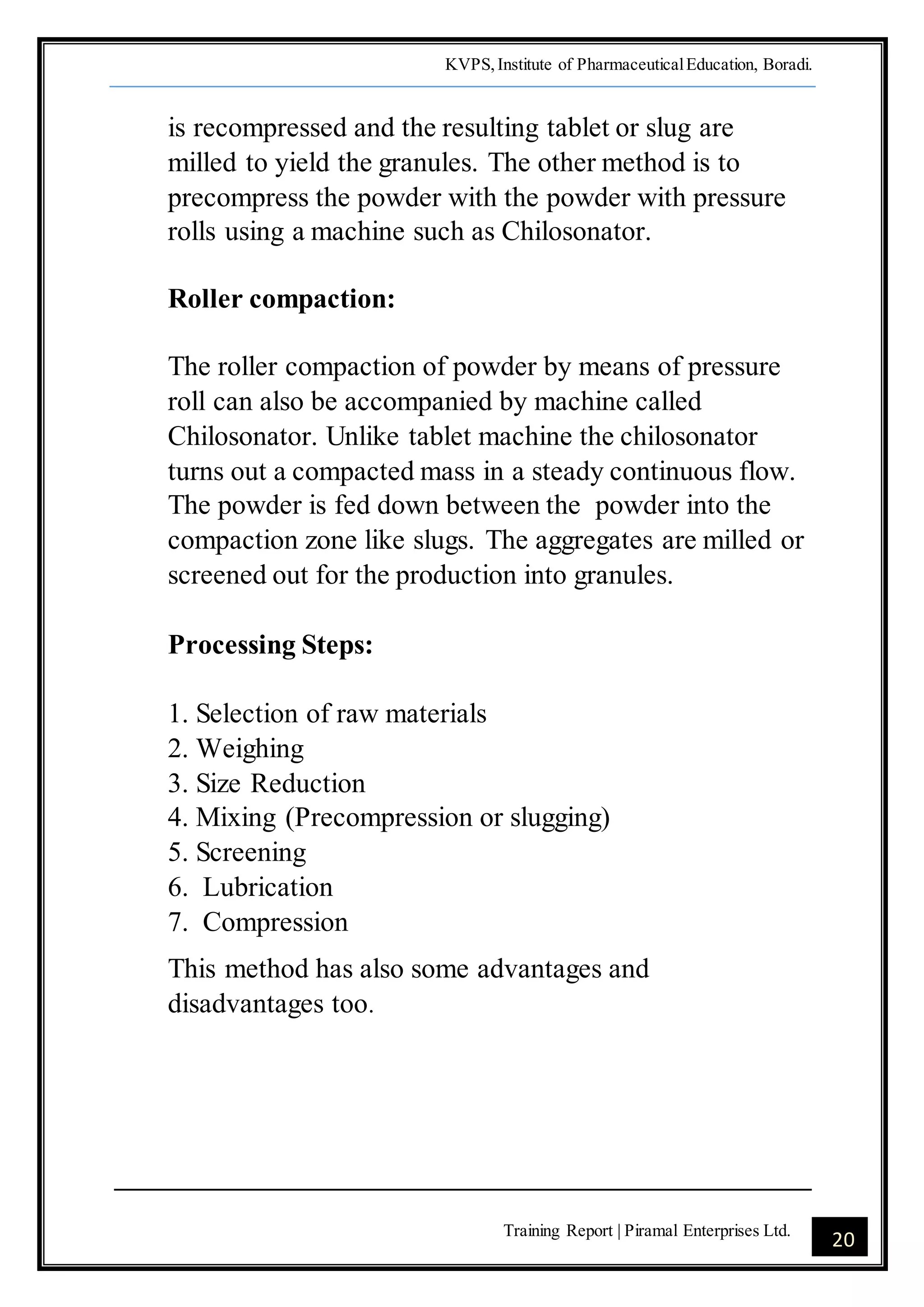 pharmacy Industrial training report | PDF