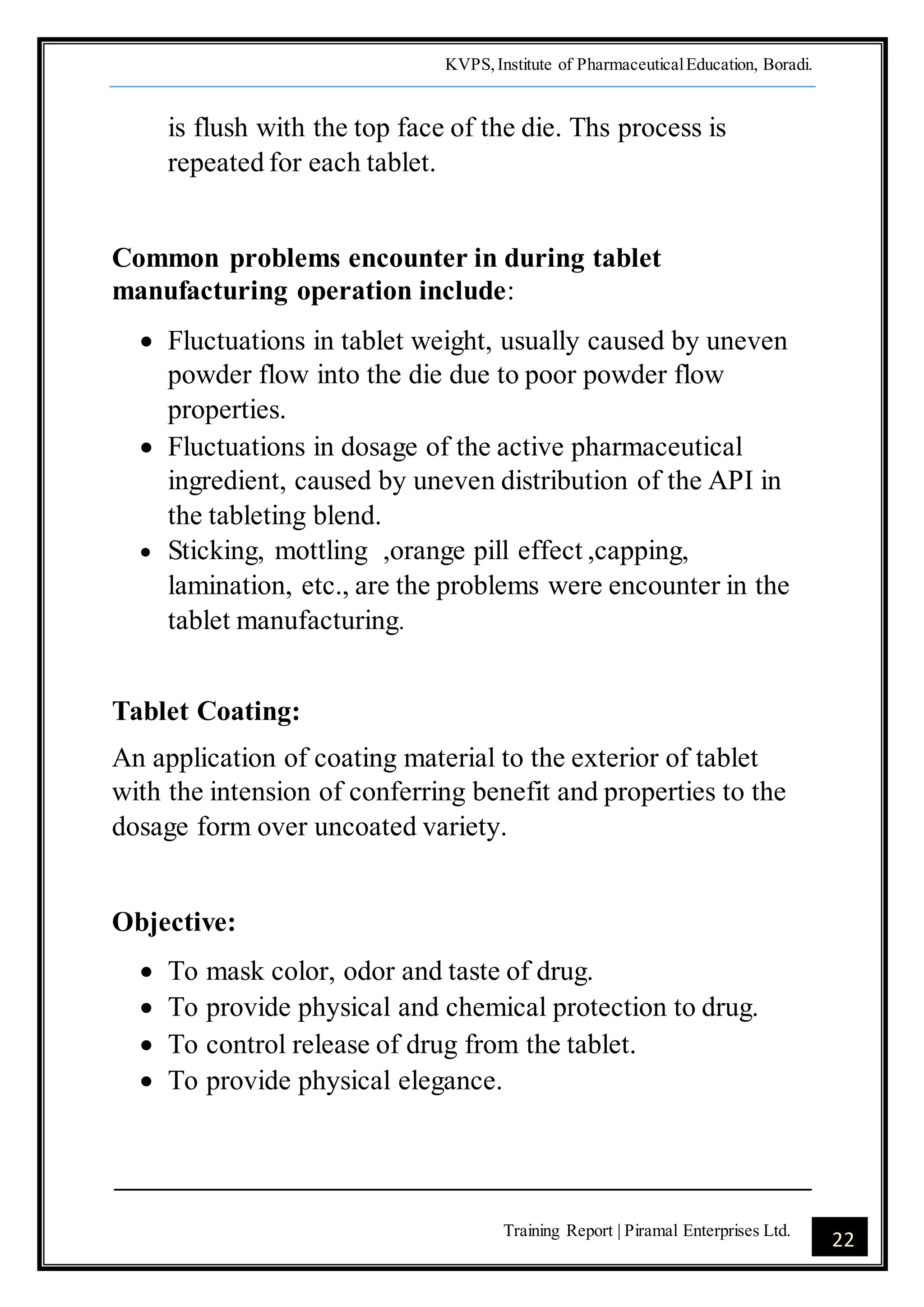 pharmacy Industrial training report | PDF