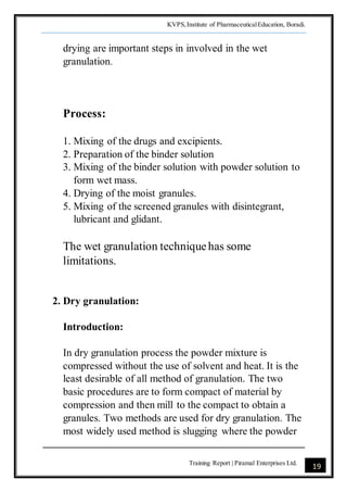 pharmacy Industrial training report | PDF