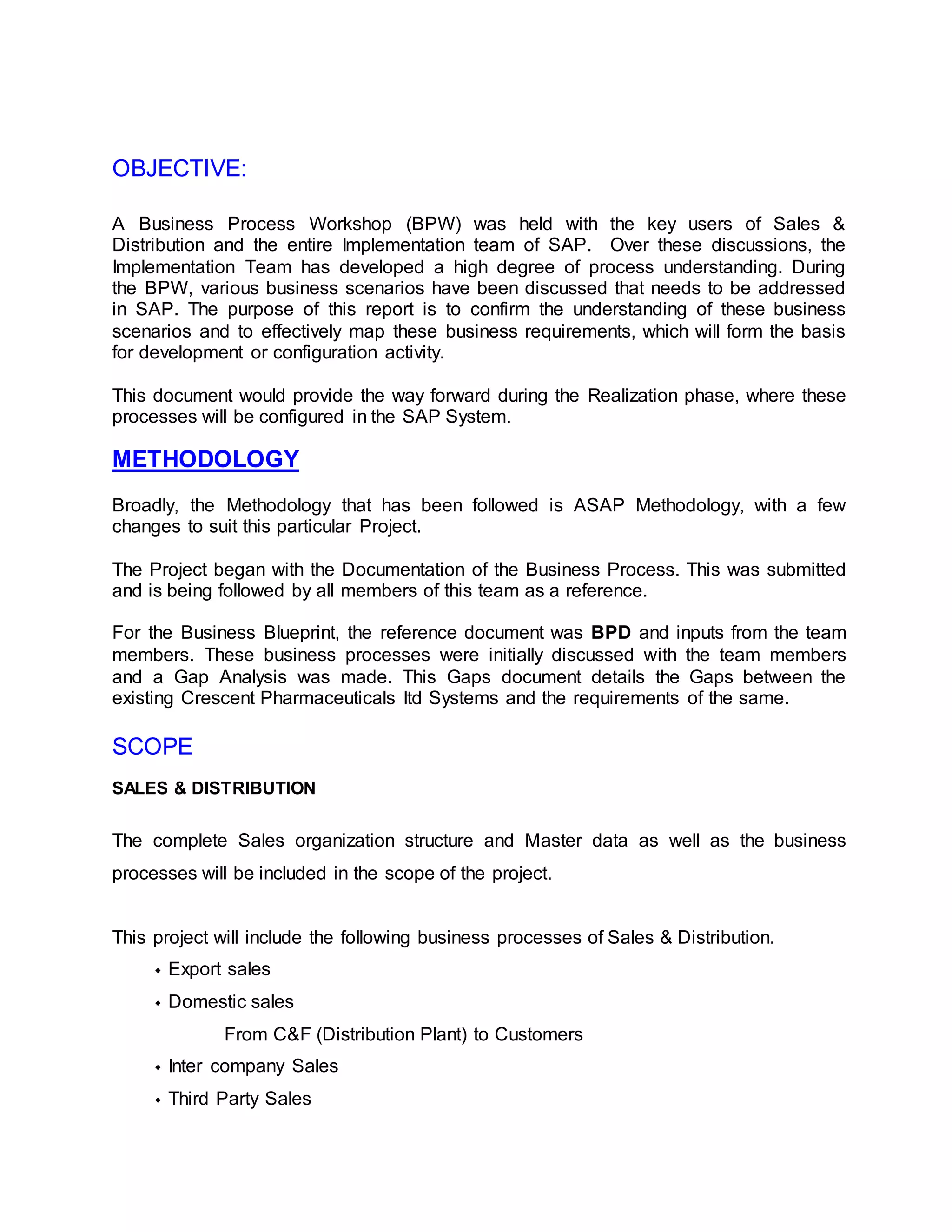 SAP SD Business Blueprint | DOCX