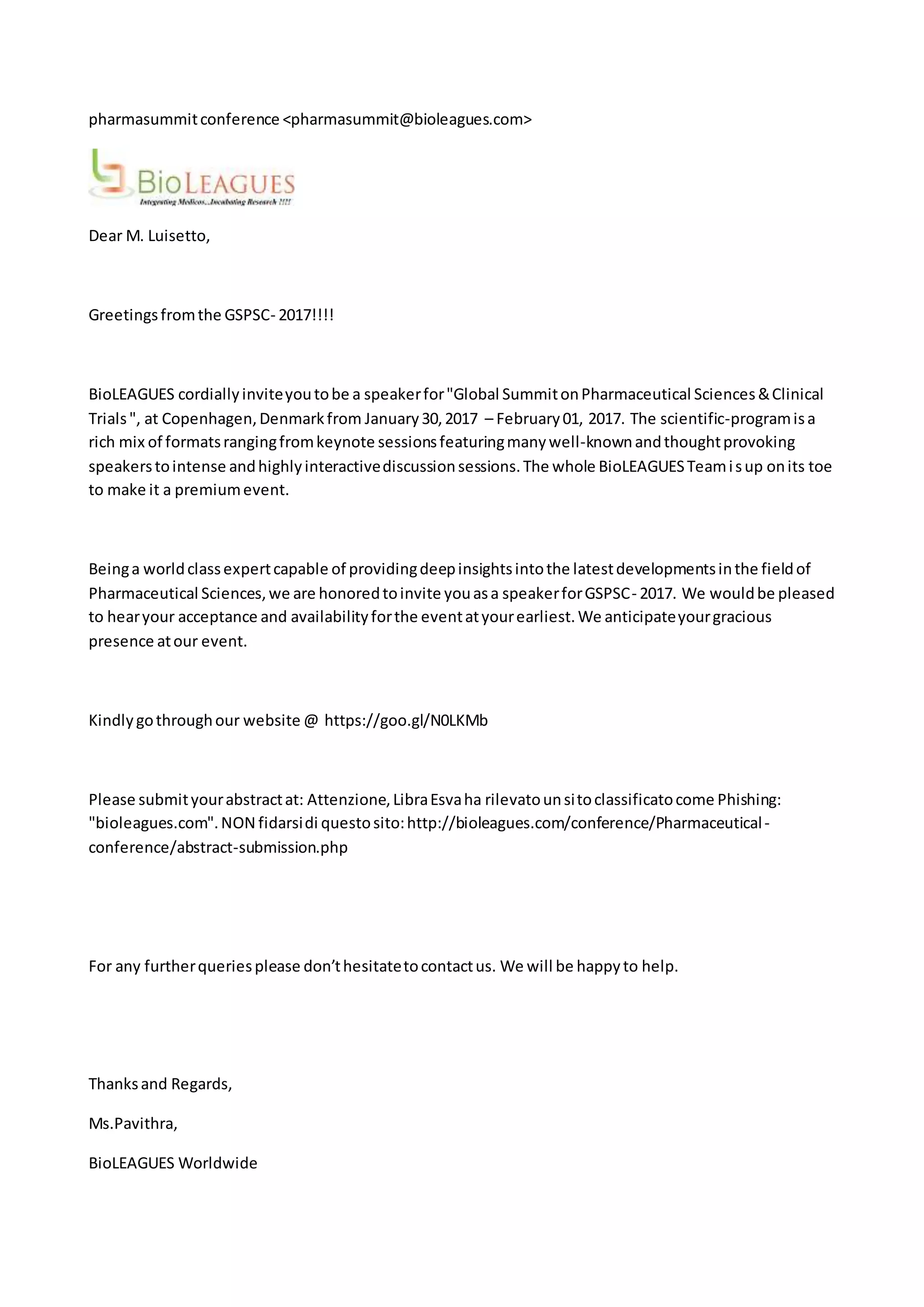 Pharmasummit conference invite m.luisetto 2017 | DOCX