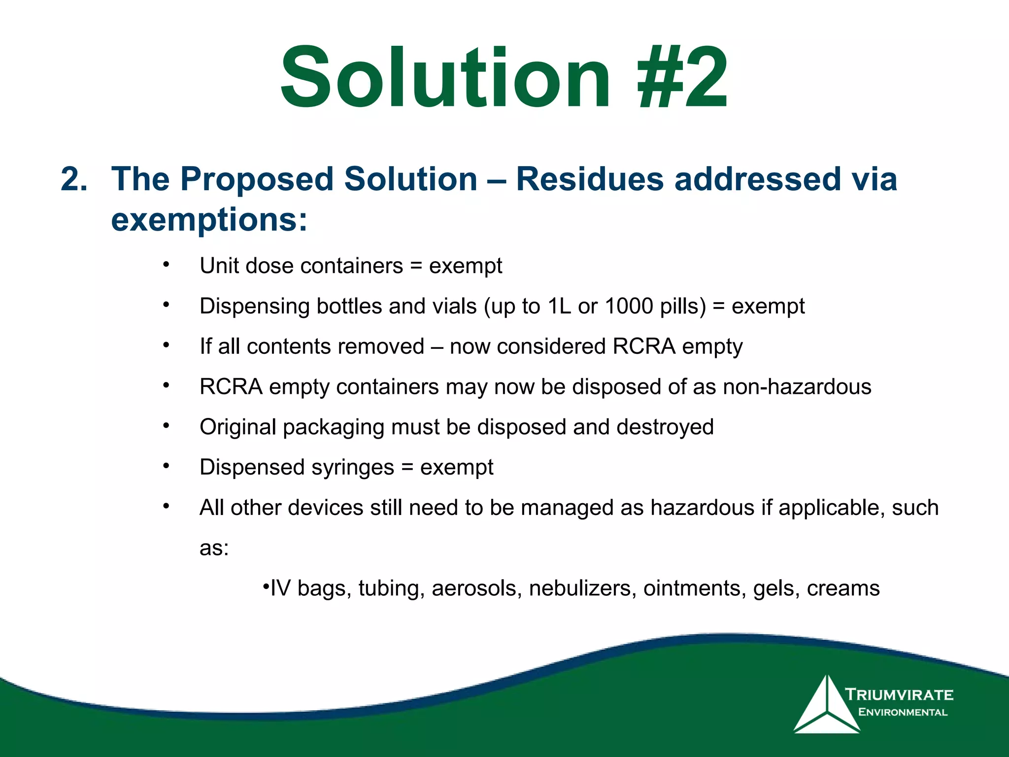 Demystifying the New EPA Hazardous Pharmaceutical Waste Rule | PDF