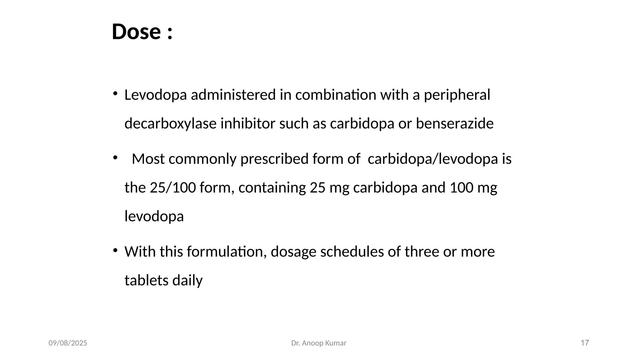 Pharmcotherapy of Parkinson's disease ( Drugs, Classification ...