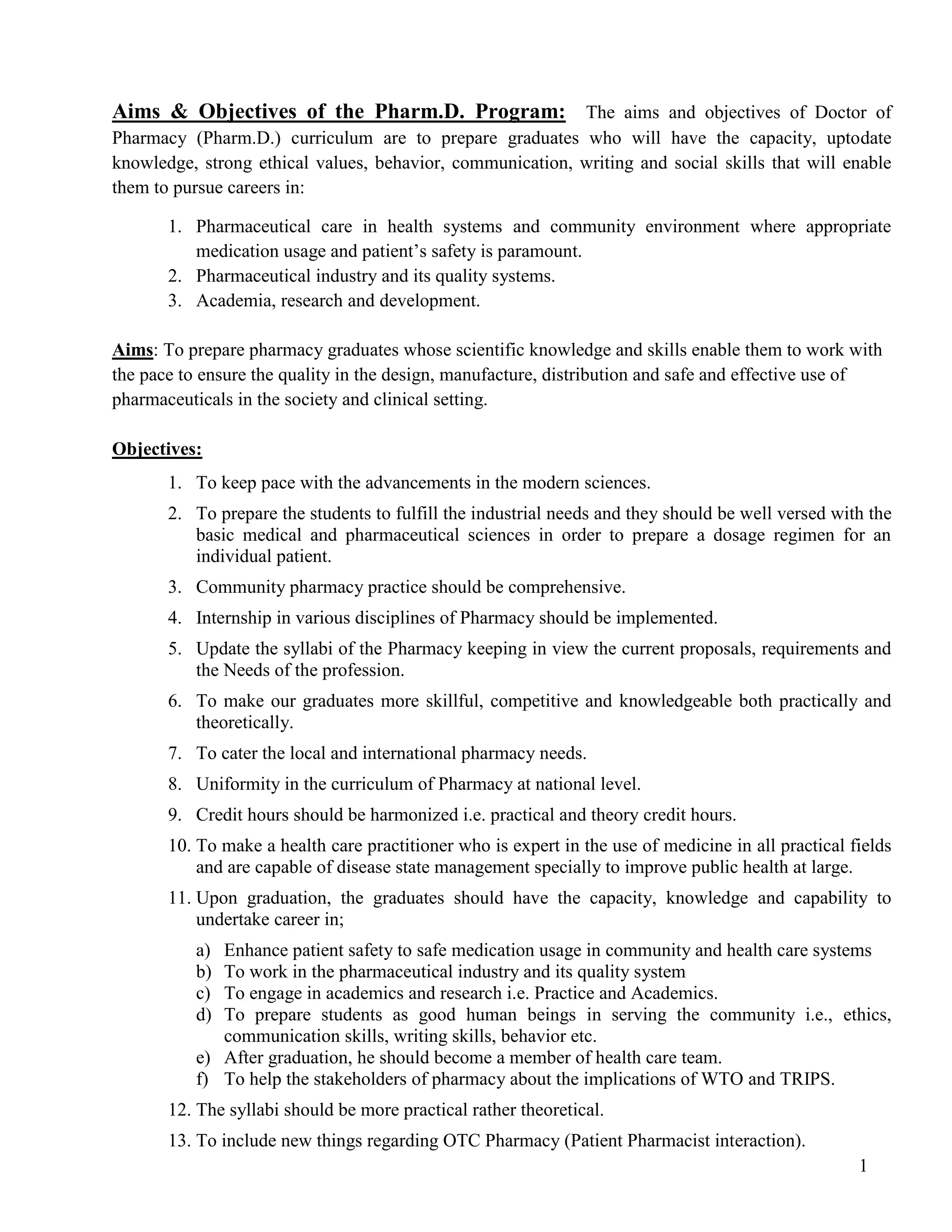 Pharm d curriculum final 2013 | PDF | Pharmaceutical Industry | Industries