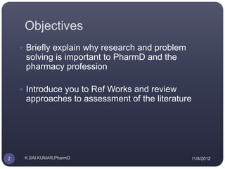 Pharm d research project | PPTX