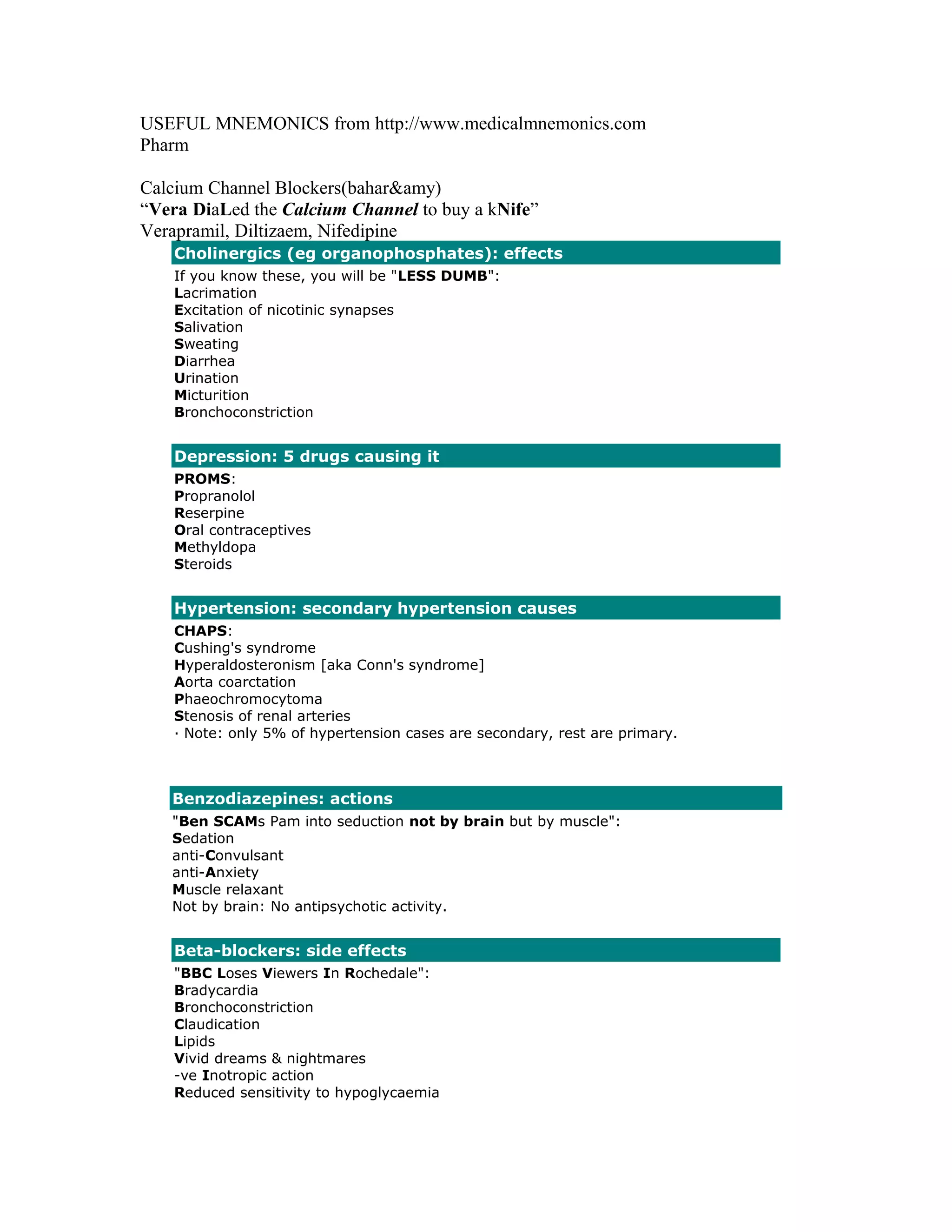 Pharm mnemonics | PDF