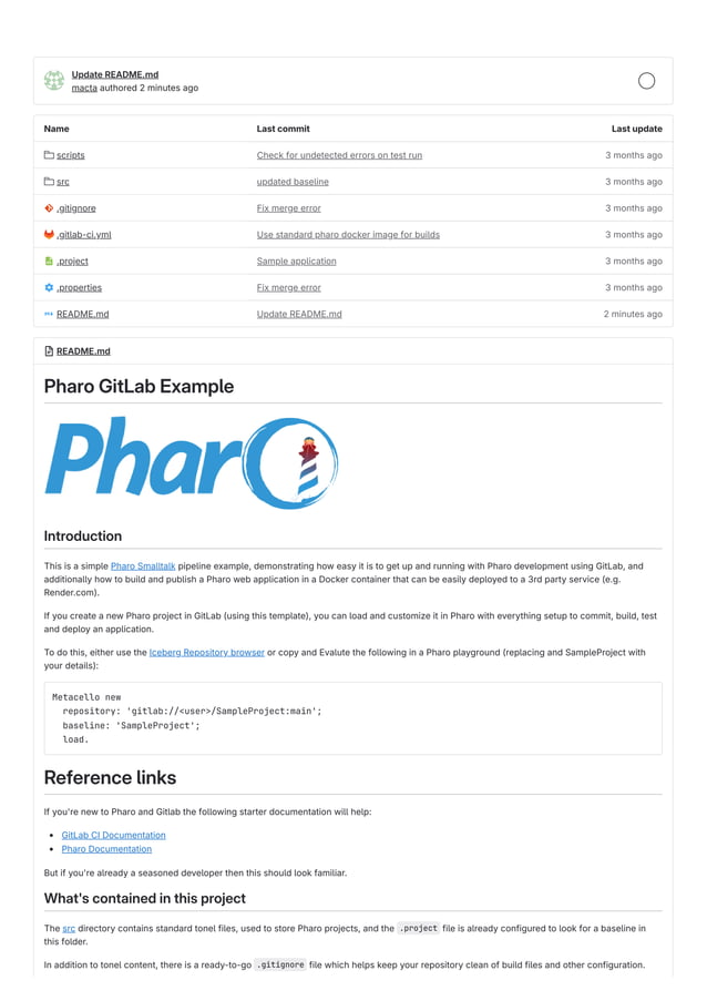 Pharo GitLab Example: This is a simple Pharo Smalltalk pipeline example ...