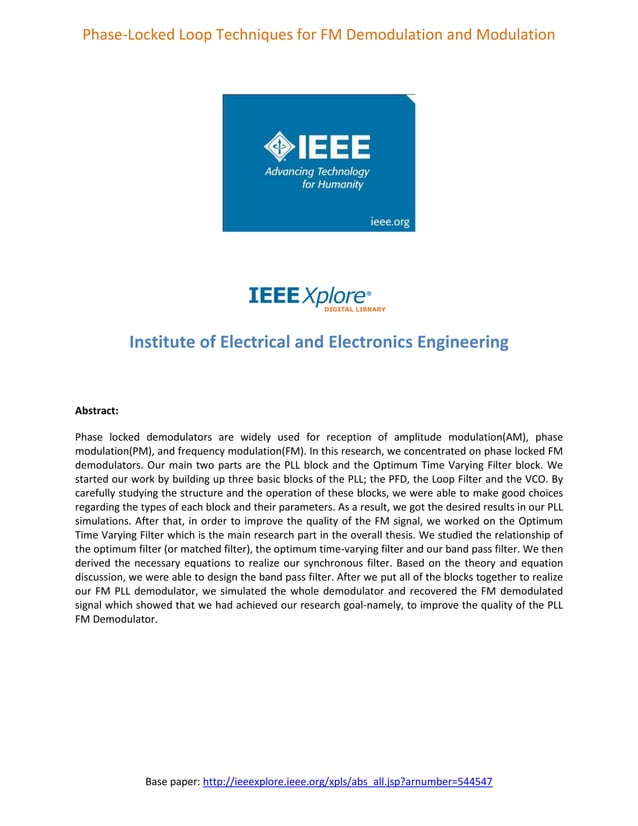 Phase locked loop techniques for fm demodulation and modulation | PDF