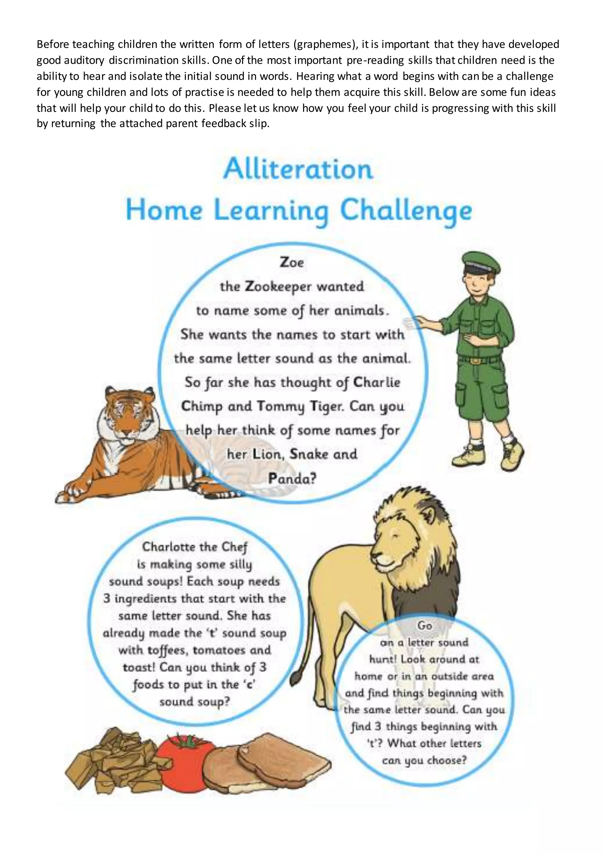 Phase 1 alliteration home learning | PDF